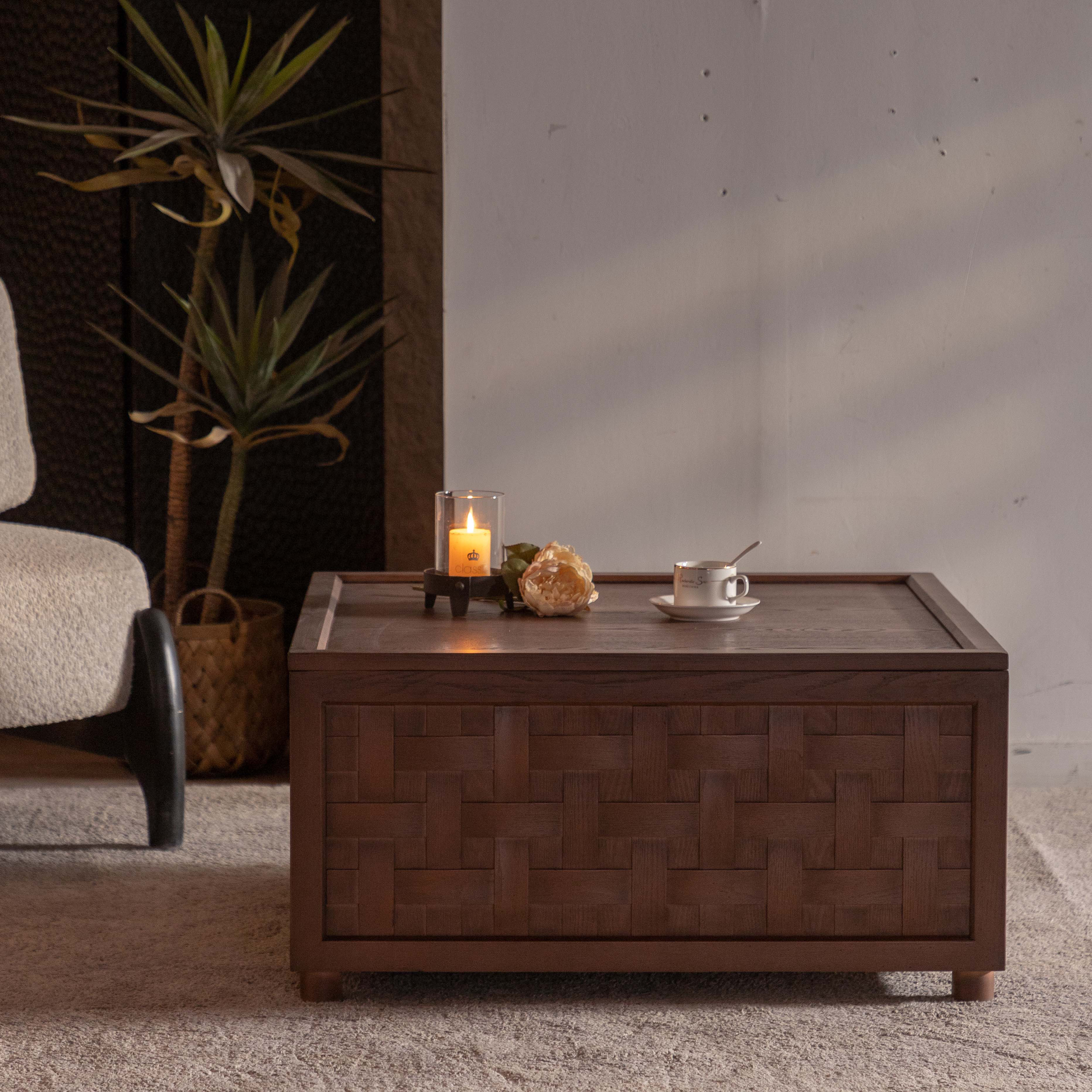 Loon Peak Farmhouse Coffee Table With Storage, Large Square Coffee ...