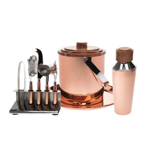 Godinger Silver Art Co Petra Copper & Wood 9 Piece Bar Tool Set | Wayfair