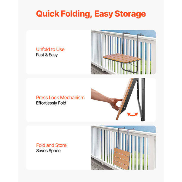 17 Stories Balcony Hanging Table 25 x 24 in Outdoor Patio Railing Bar ...