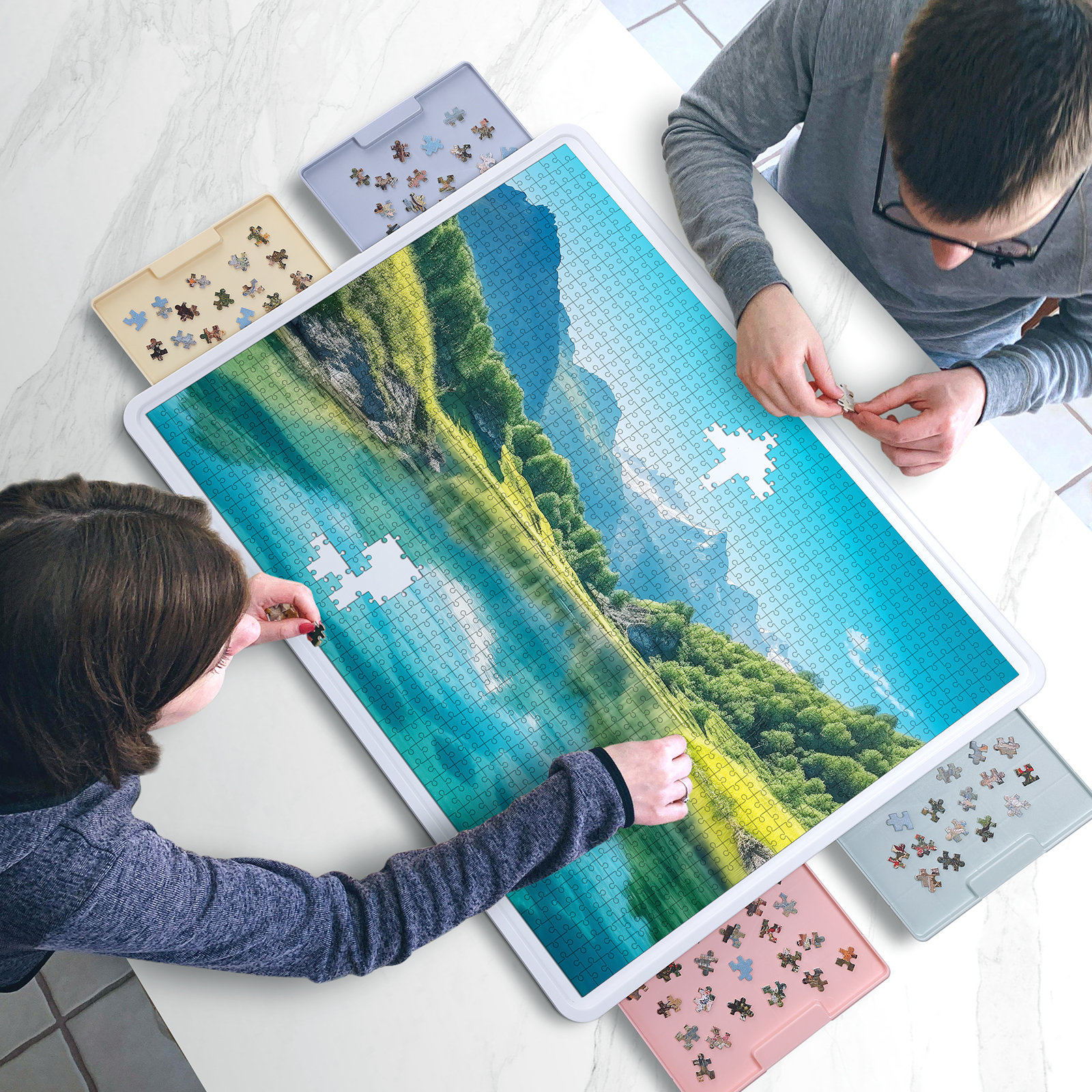 Crystli 360° Rotating Jigsaw Puzzle Board with 4 Drawers and Protective ...