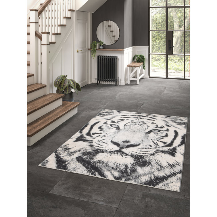 Essential Rugs Black And White Grafic Tiger Area Rug | Wayfair.co.uk