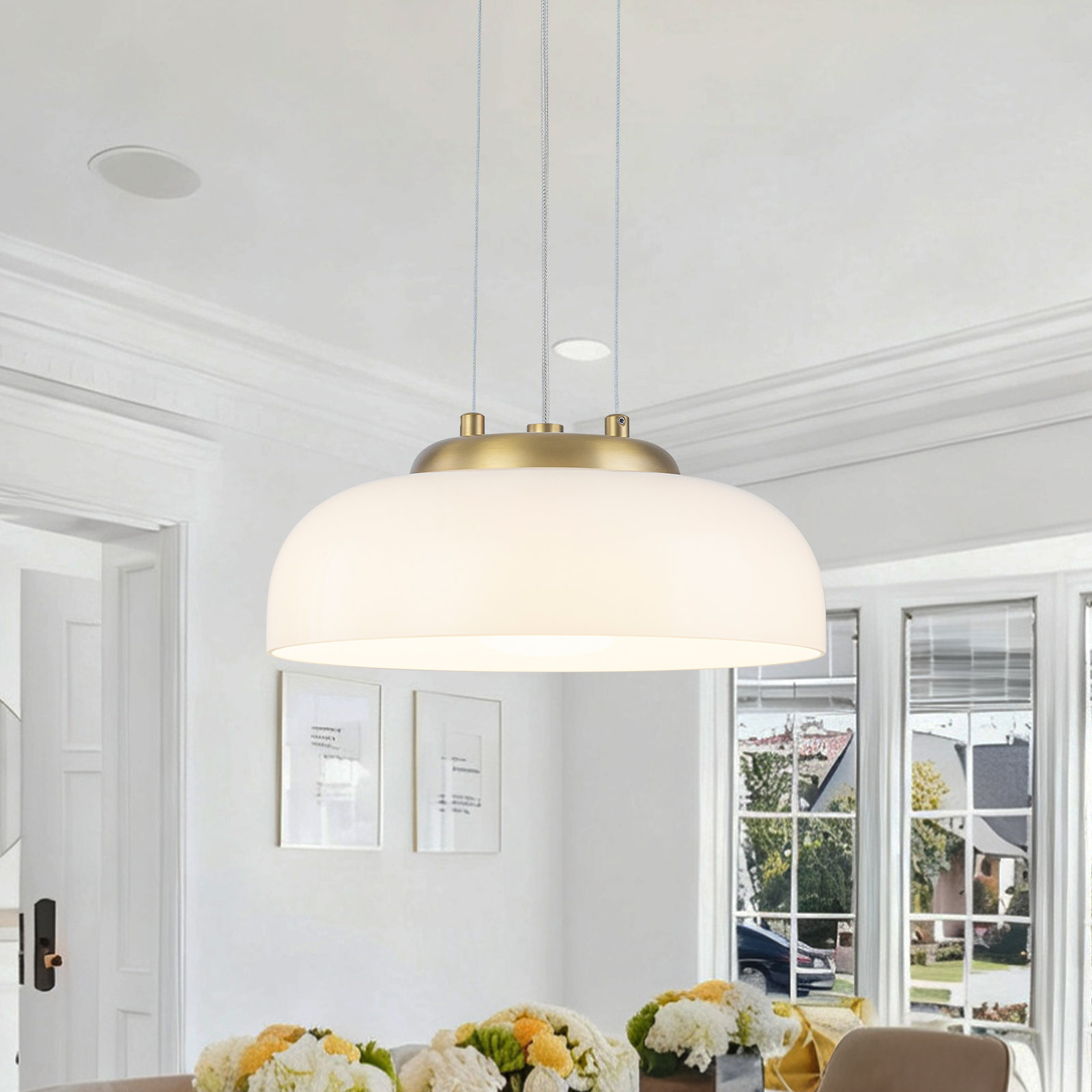 Mercer41 1-Light Brushed Gold Dimmable Led Pendant Light With Browl ...