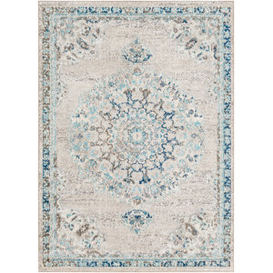 Bungalow Rose Amanah Performance Beige/Gray/Blue Rug & Reviews | Wayfair