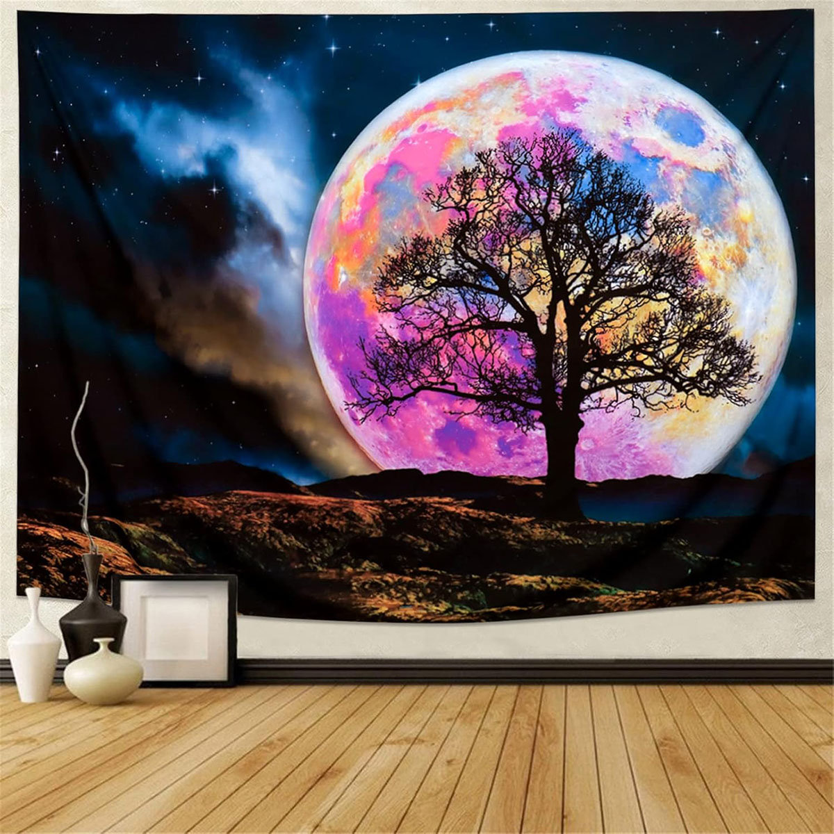 Winston Porter Blacklight Moon Tapestry UV Reactive Galaxy Space ...