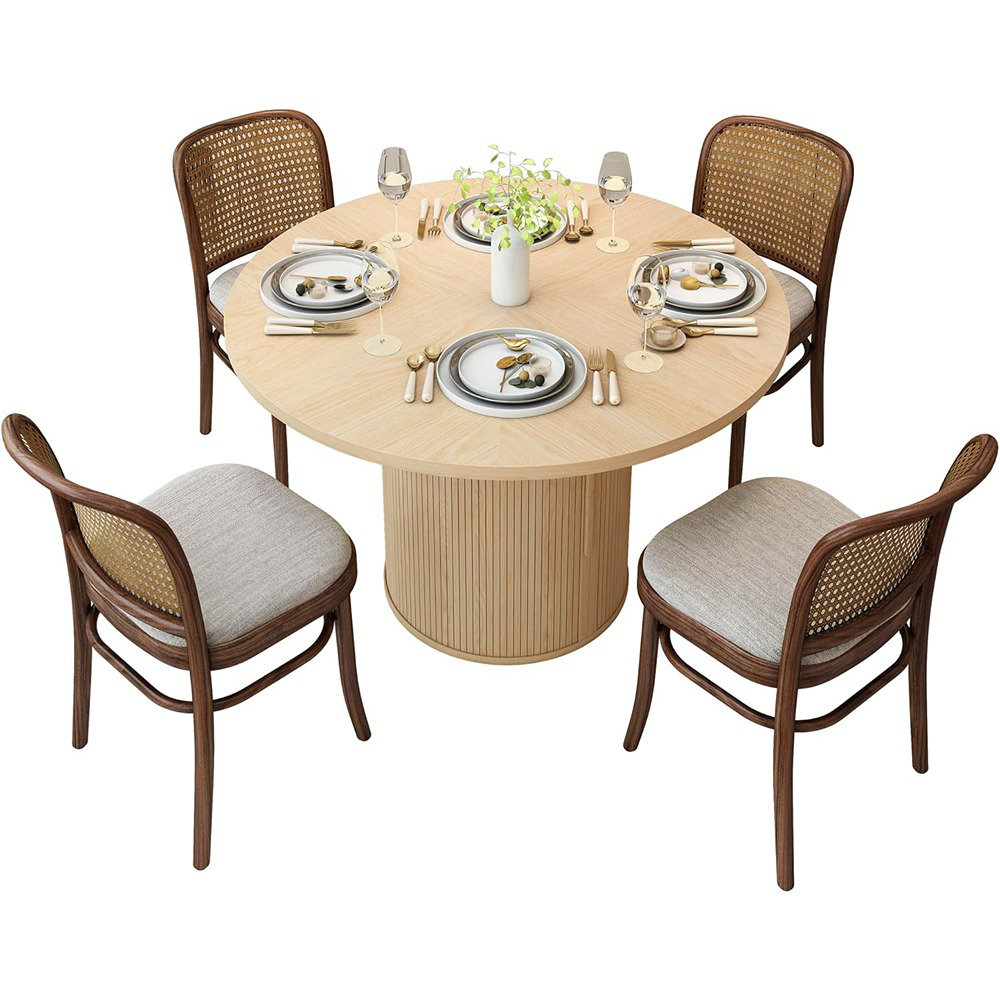 Bay Isle Home™ 47 Inch Round Dining Table For 4, Kitchen Table Dinner Table With 2-Layer Storage ...