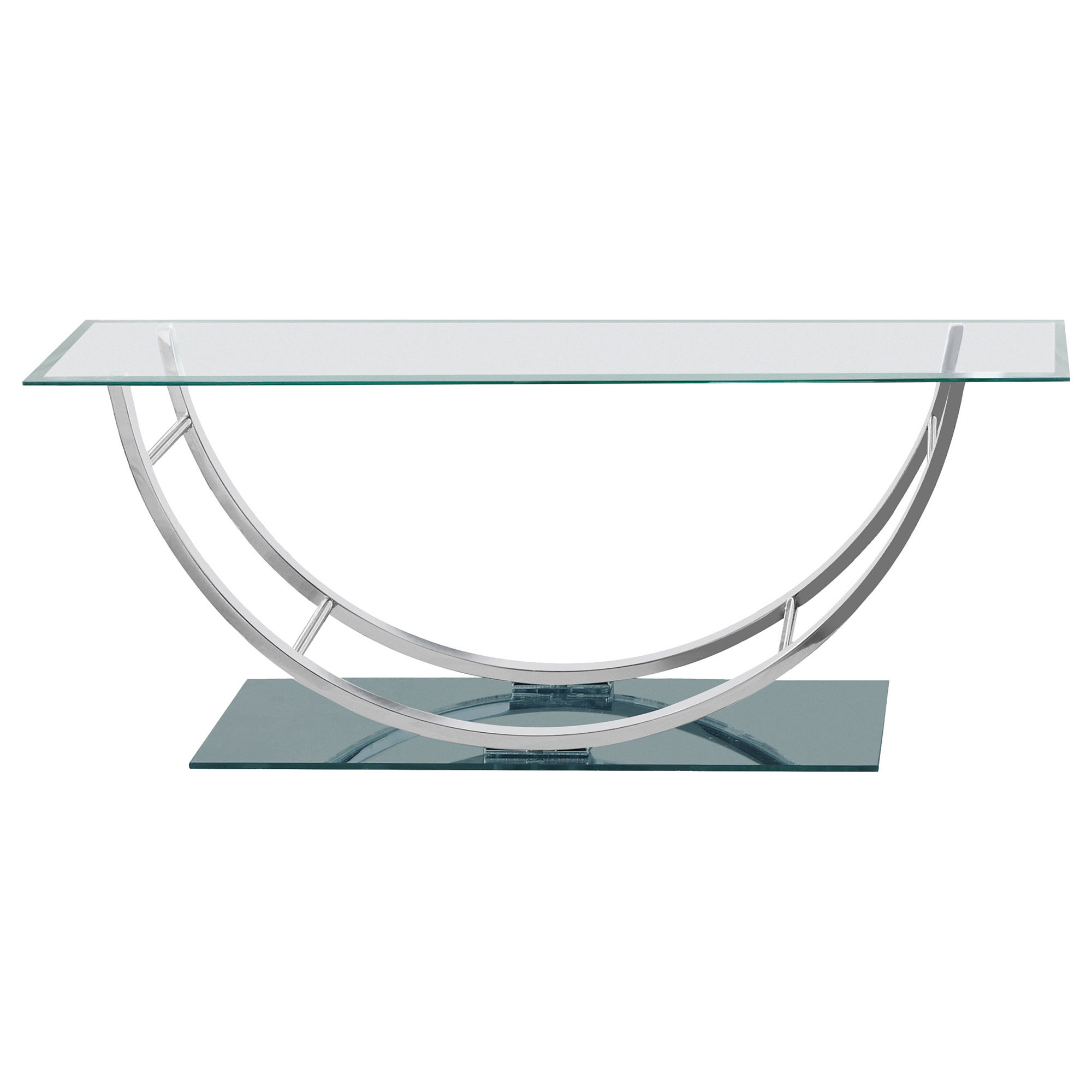 Ivy Bronx Amelia Chrome Rectangular U-Shaped Glass Top Coffee Table ...