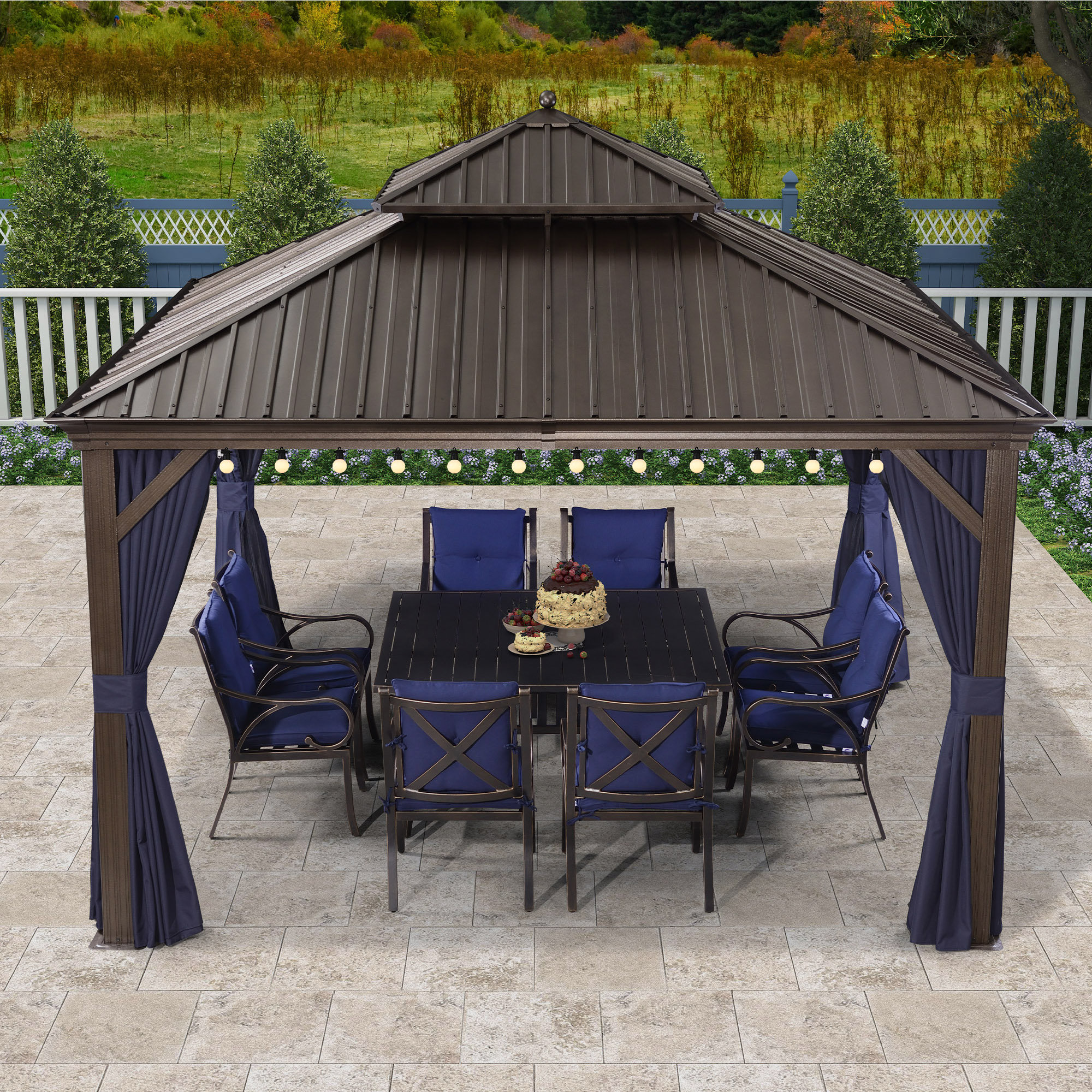 Purple Leaf 12 Ft. W x 12 Ft. D Aluminium Patio Gazebo with 48 Ft ...