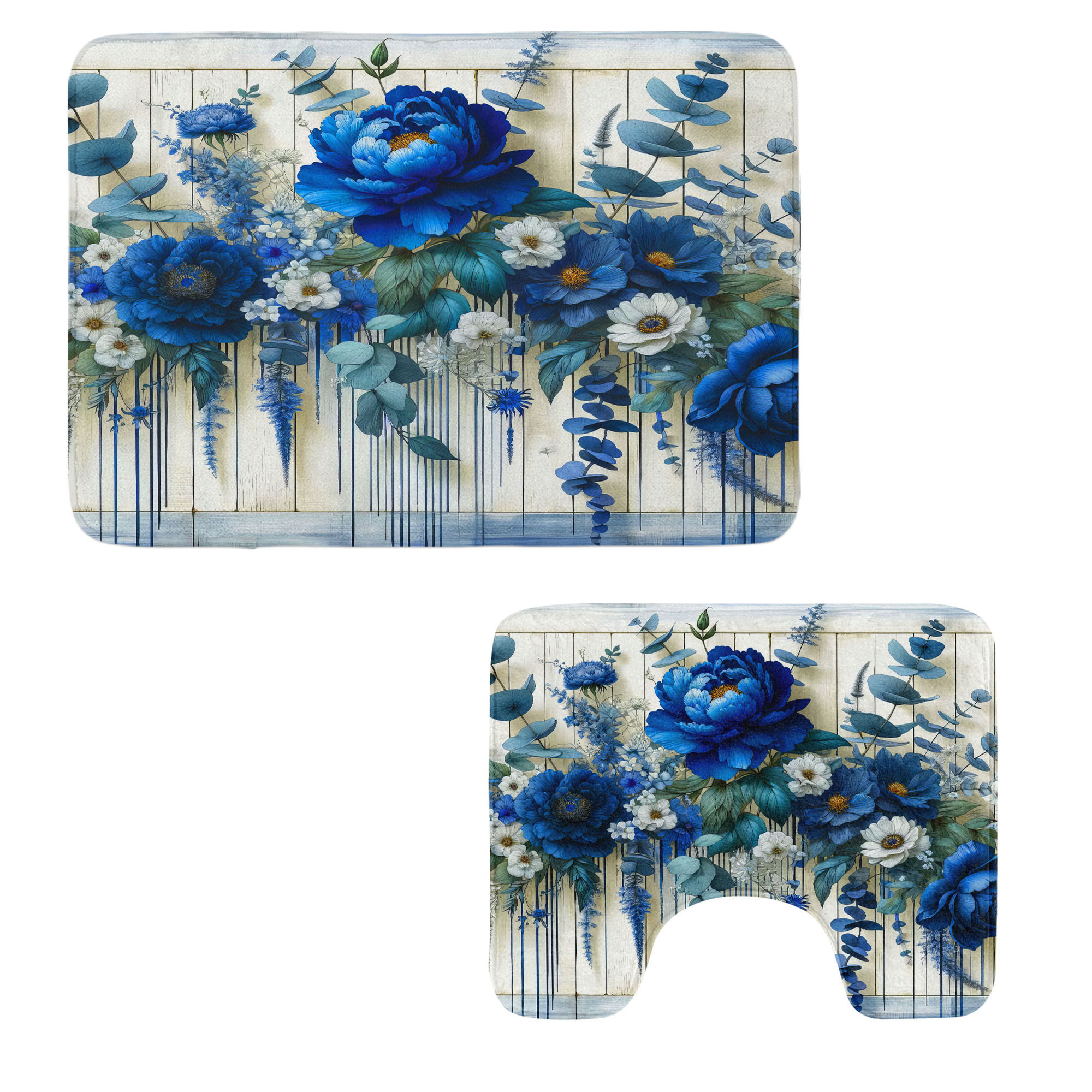 East Urban Home Blue Bathroom Rug Set 2 Pieces Rectangle & Contour Mats ...