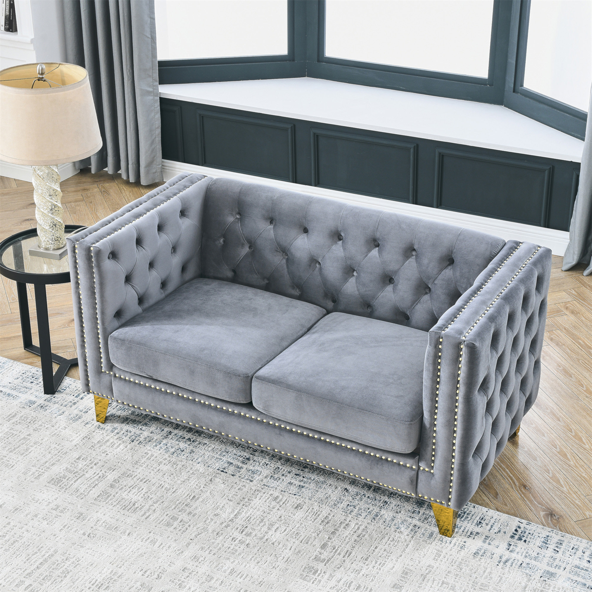 Mercer41 Velvet Sofa For Living Room,Buttons Tufted Square Arm Couch, Modern Couch Upholstered ...