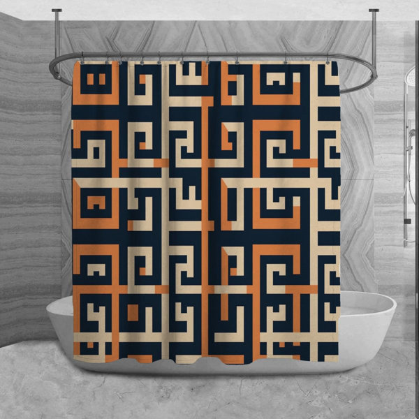 East Urban Home Greek Key Shower Curtain Pattern Bathroom Decor Navy ...