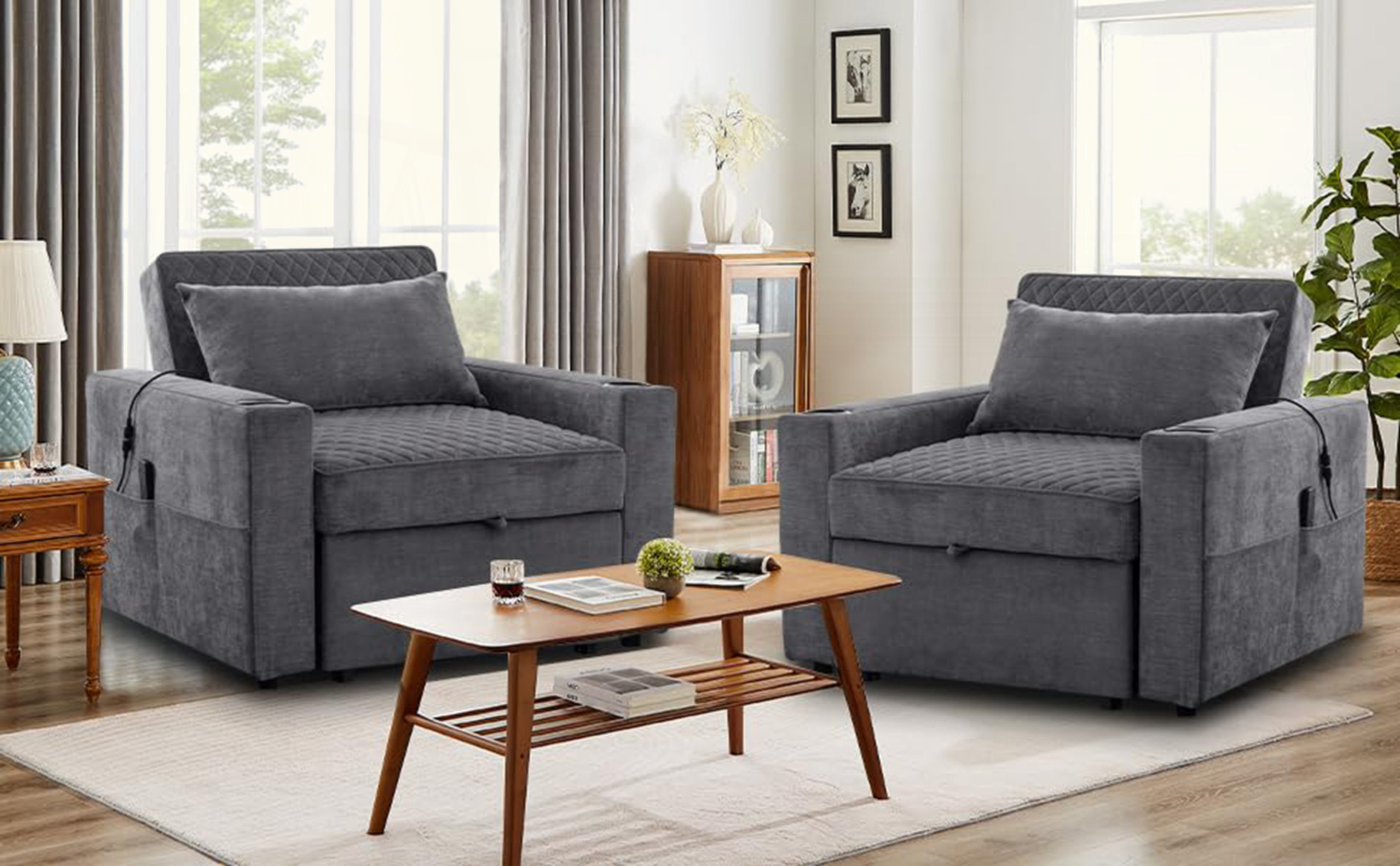 Ebern Designs Convertible Sleeper Chair Bed With Massage And Heat ...