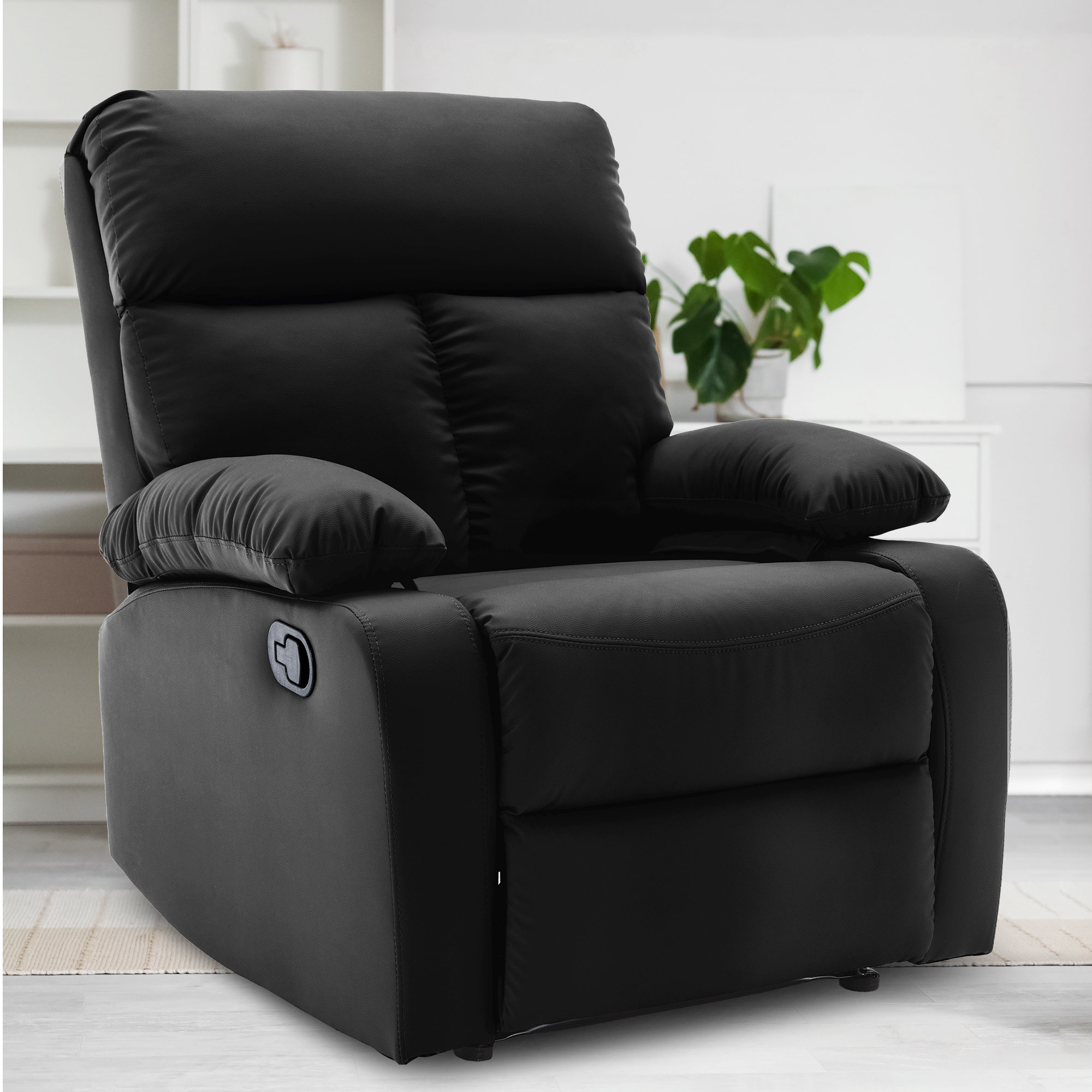 Ebern Designs Basic Recliner Chair Anti-scratch Leather with Footrest ...