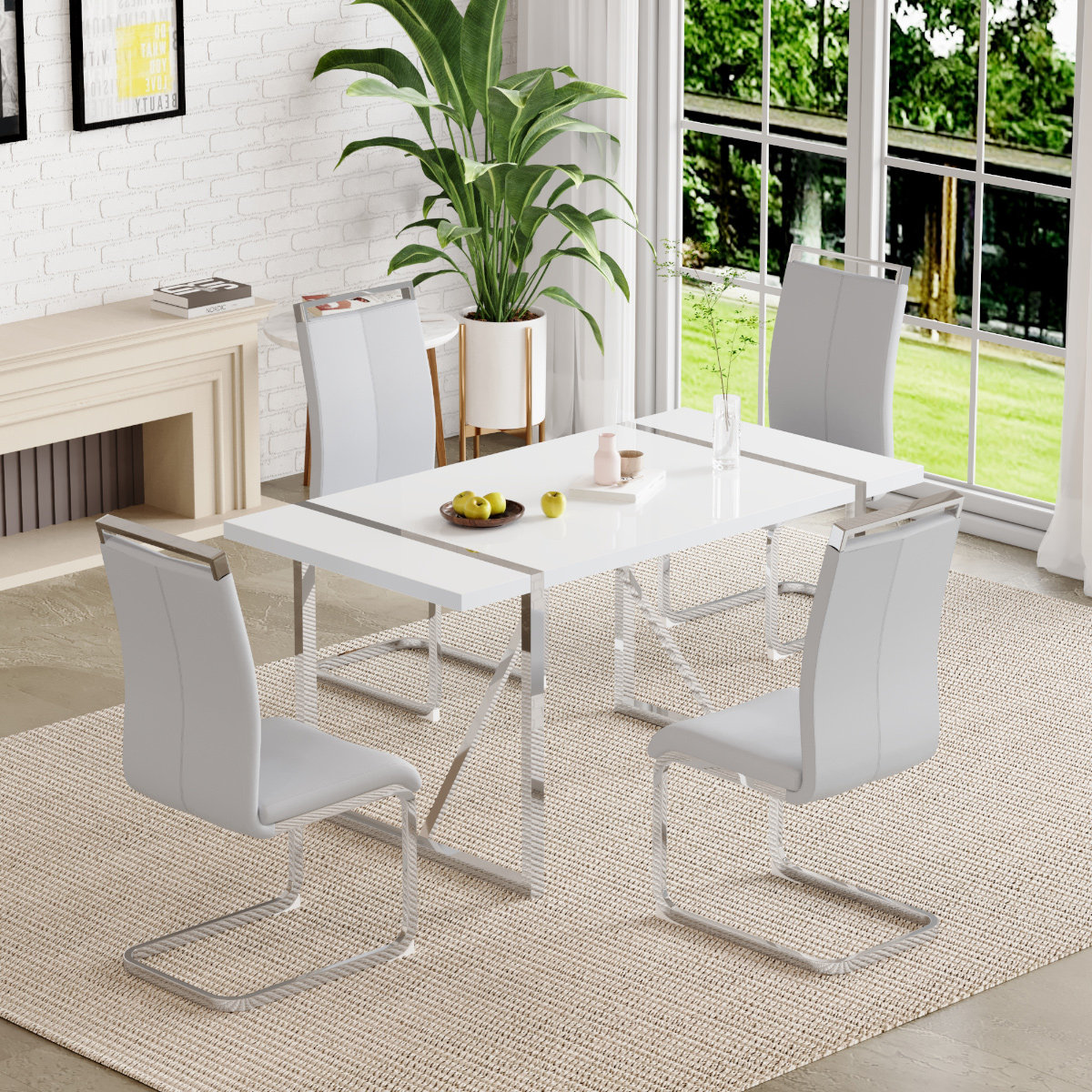 Mercer41 4 - Person Dining Set, Modern Rectangular Dining Table Set ...