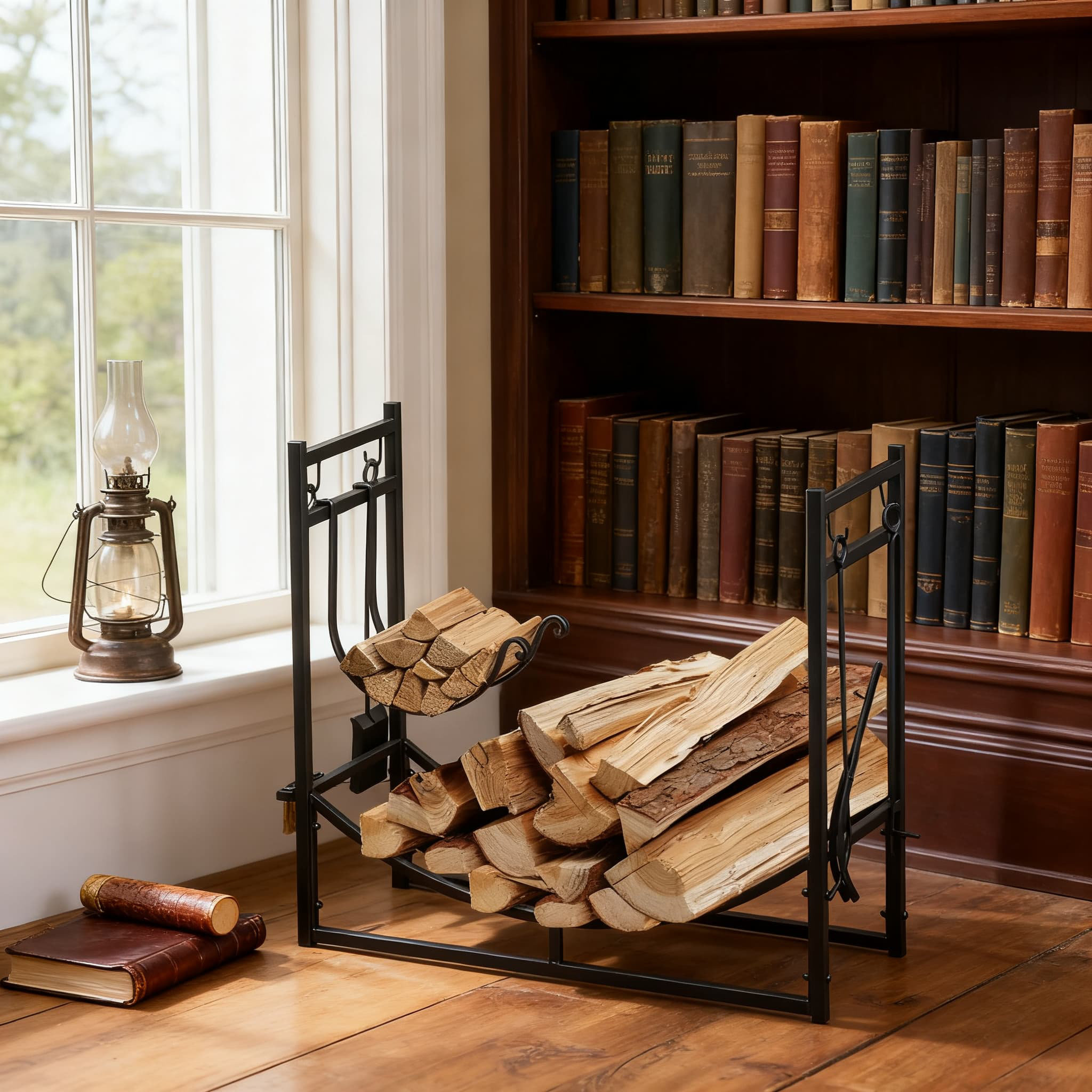 17 Stories 2-Tier Firewood Rack With 4-Piece Fireplace Tool Set, Heavy-Duty Log Holder For ...