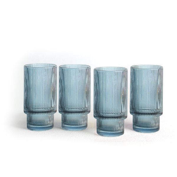 Ebern Designs Ribbed Drinking Glasses Set Of 4-15 Oz Clear Glass ...