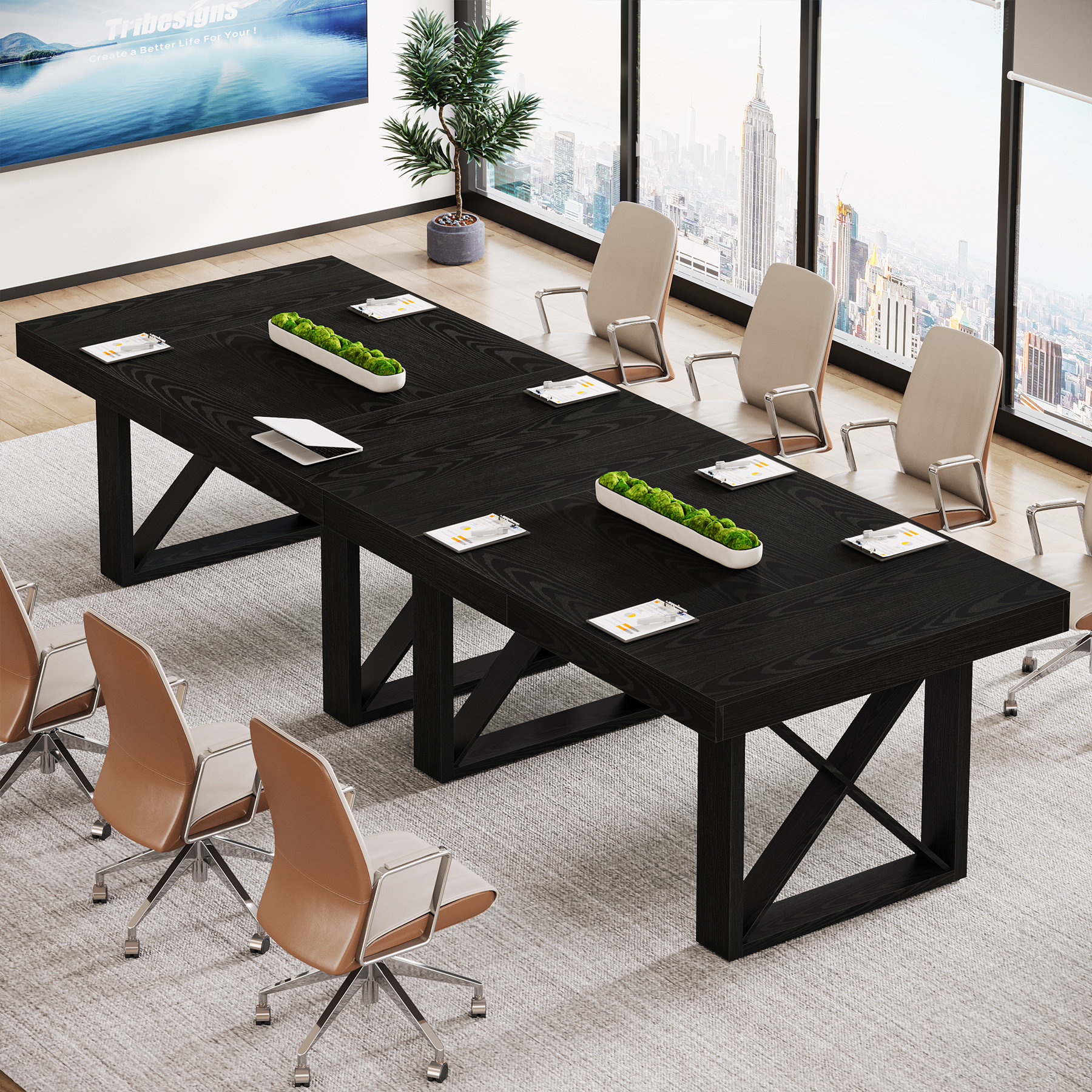 Inbox Zero 63'' Farmhouse Conference Tables, Rustic Wood Meeting Tables ...