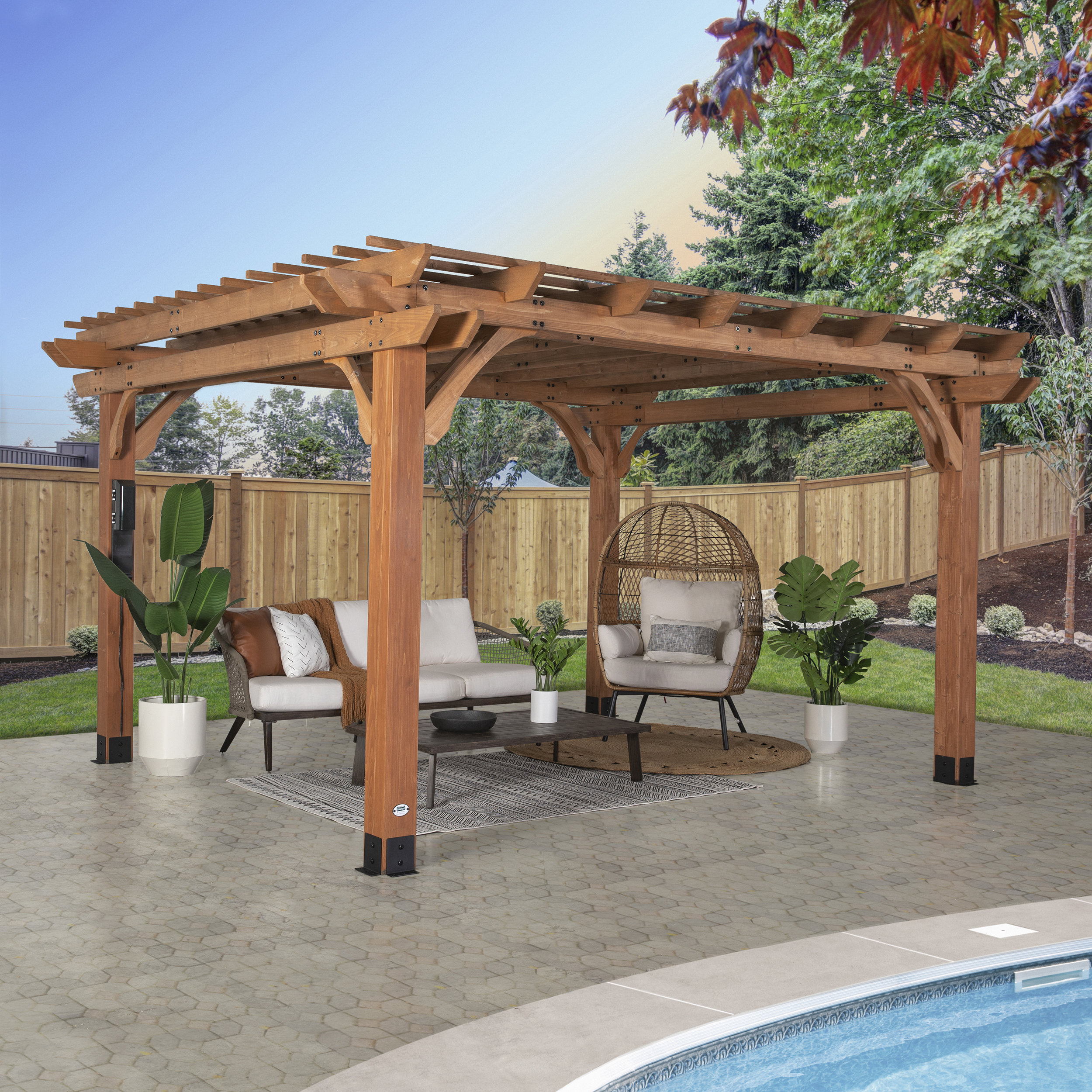 Backyard Discovery Beaumont 14' x 12' Cedar Wood Outdoor Patio Pergola ...