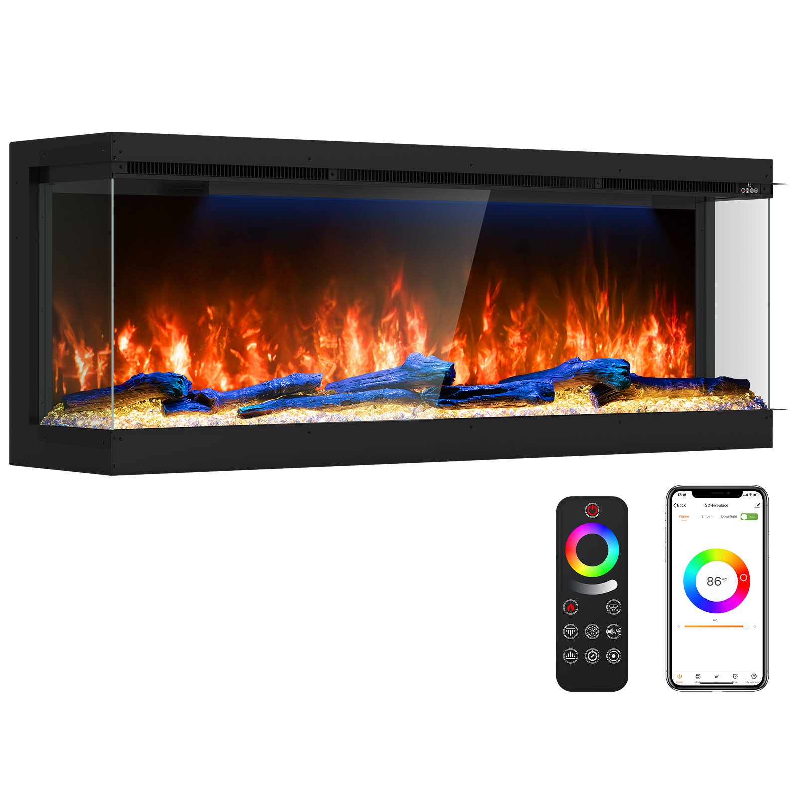 Brayden Studio Inserts de foyer électrique à 3 côtés, foyer électrique ...