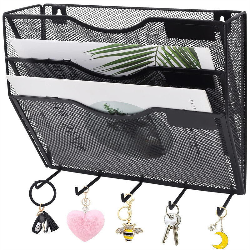 Ebern Designs 3 Pocket Mesh Hanging File Organizer with Key Holder ...