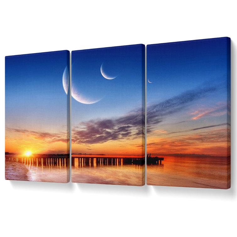 Highland Dunes Three Moons Canvas 3 Panel Set | Wayfair.co.uk