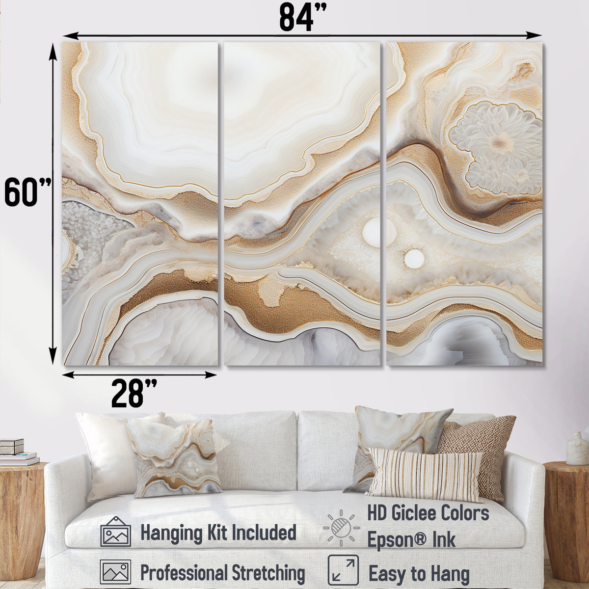 Mercer41 Beige And Gold Stone Geode Scenery Minimalism - Stone Geode ...