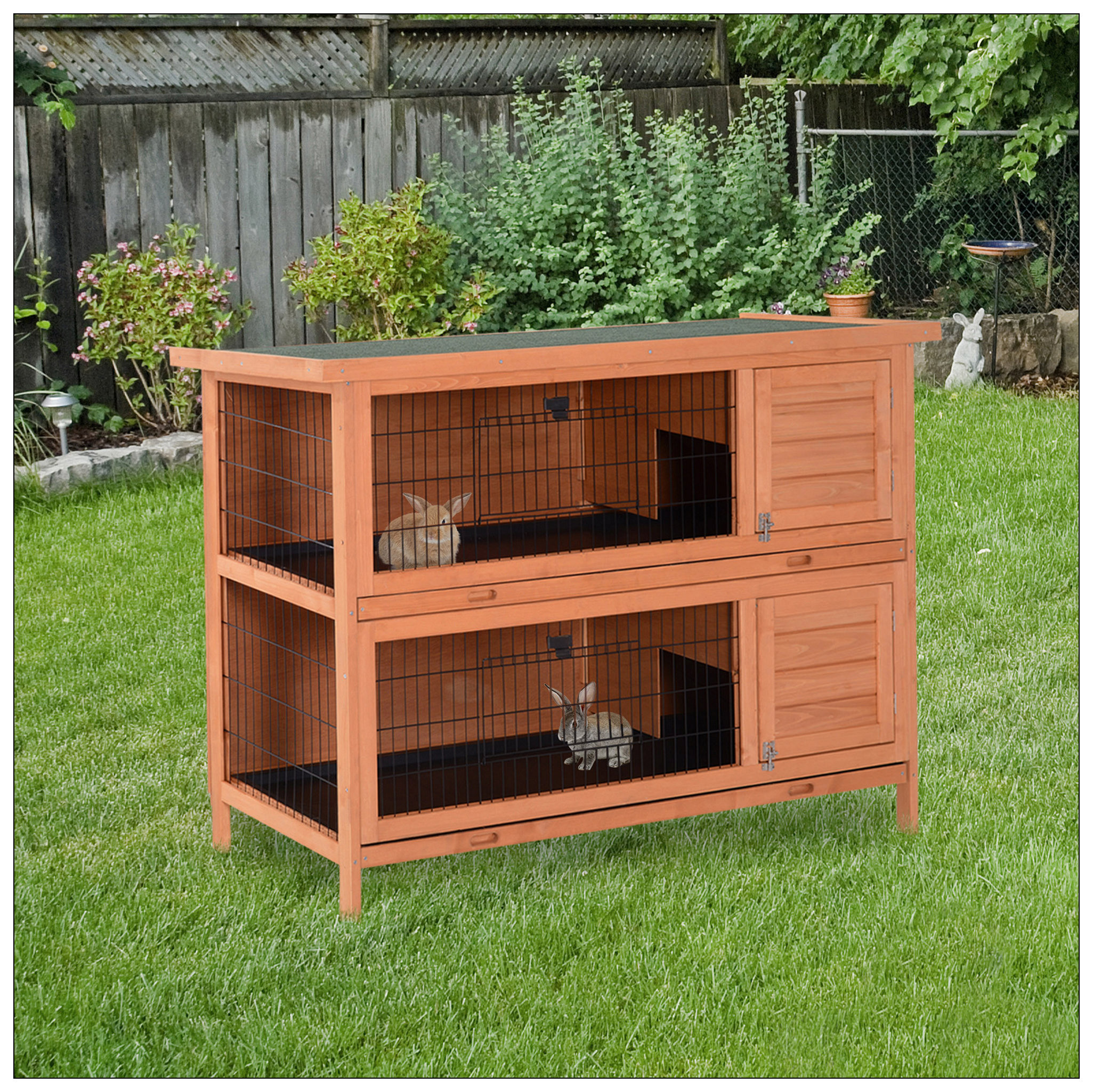 REDmintss Spacious 2-Story Wooden Rabbit Hutch With Lockable Doors, No ...