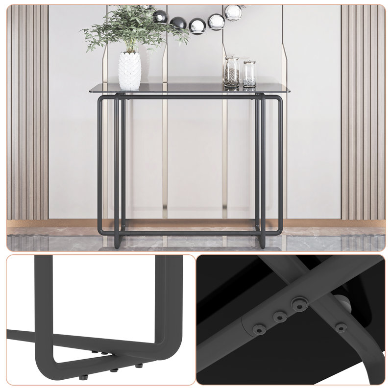 Ivy Bronx Eldon Tempered Glass Top Console Table With Black Metal Base ...