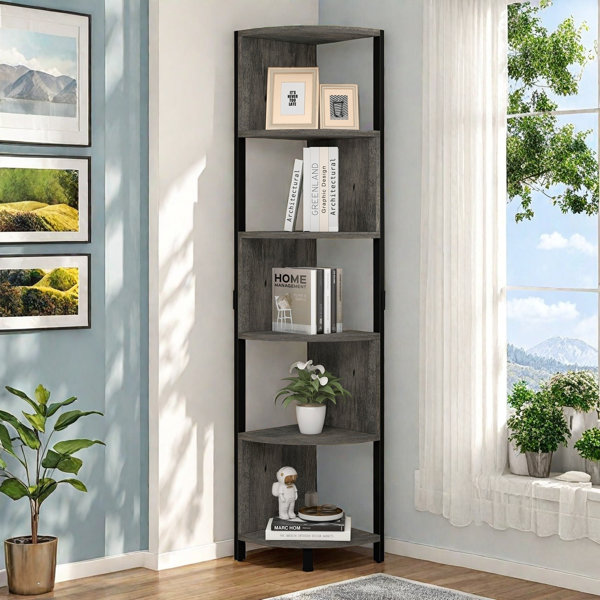 Ebern Designs 69"H 6-Tier Corner Etagere Bookcase "& Reviews" | Wayfair