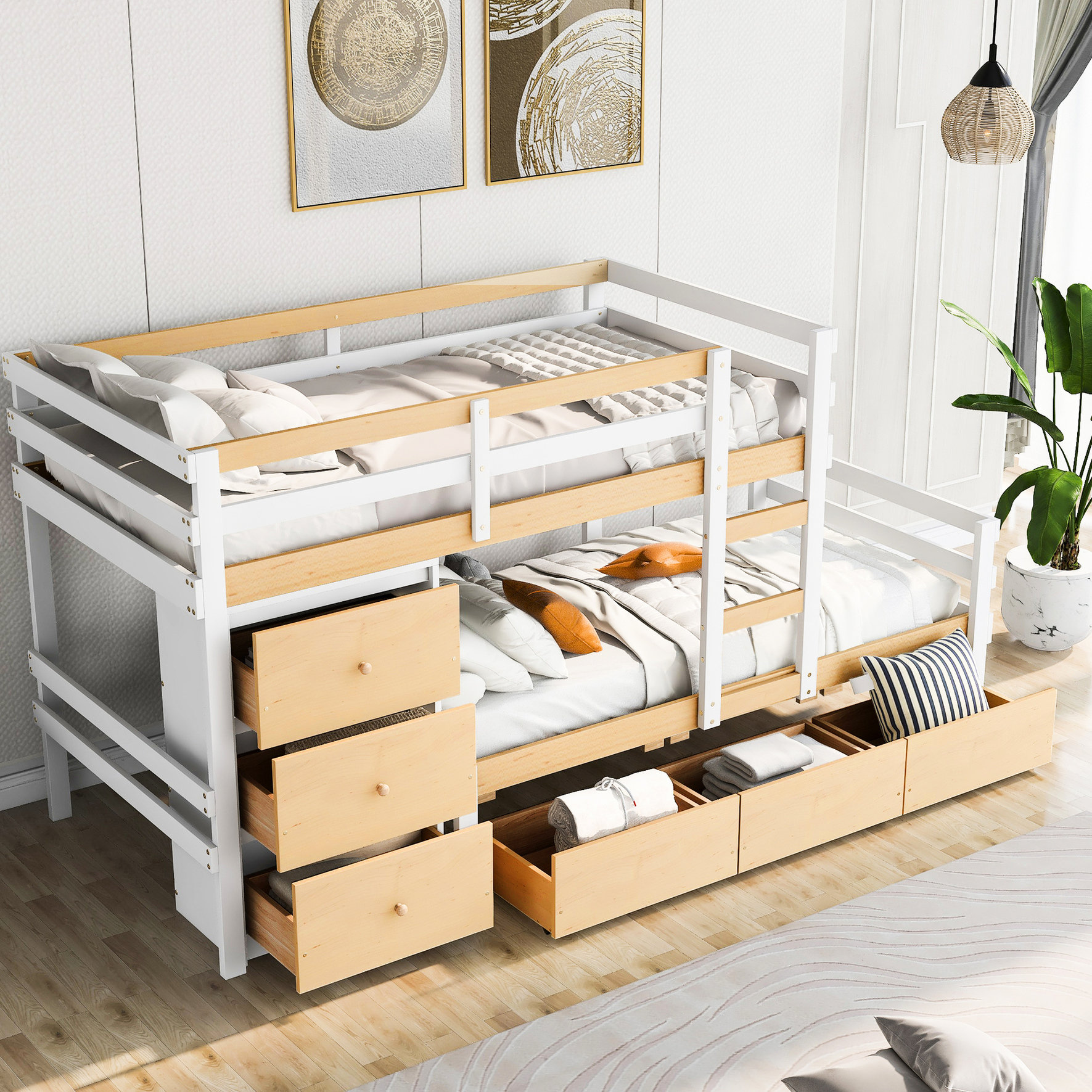 Harriet Bee Twin Over Loft Bunk Bed With Drawers And - Natural, Made ...
