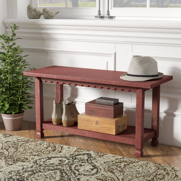 Canora Grey Jodh Rustic Cottage Bench with 1 Shelf, Blue Antique, Solid ...