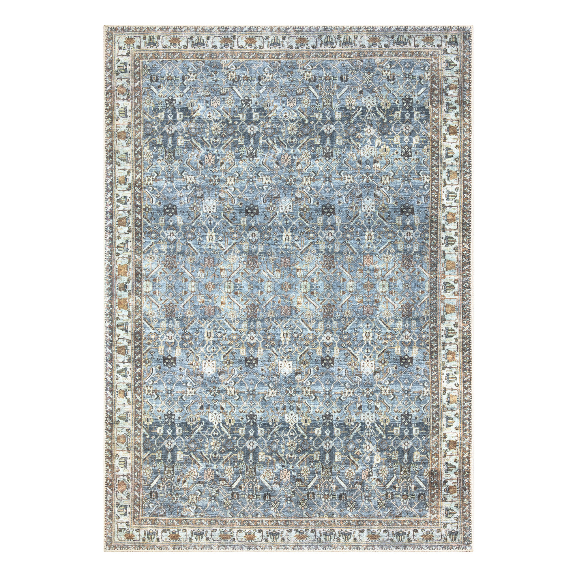 Bungalow Rose Machine Washable Area Rug - Blue / Beige Rug for Living ...