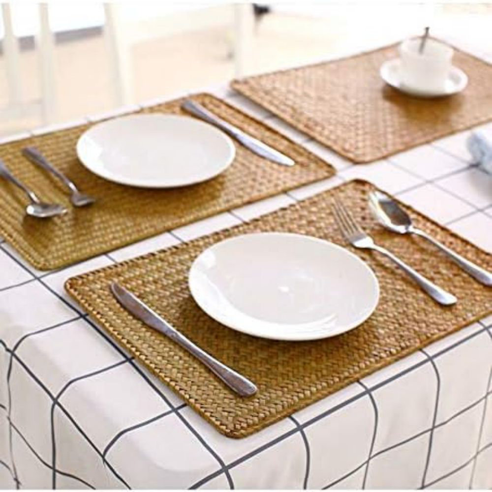 Passetas 4 Pack Rectangular Woven Placemats, Natural Seagrass Place ...
