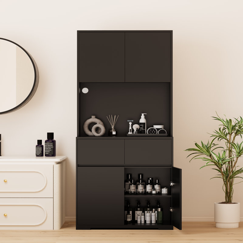 Wrought Studio™ Kitchen Pantry Cabinet with Power Outlets and Led ...
