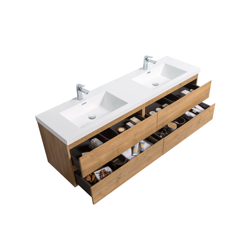Hokku Designs Elbert 83" Wall-Mounted Double Bathroom Vanity Set | Wayfair