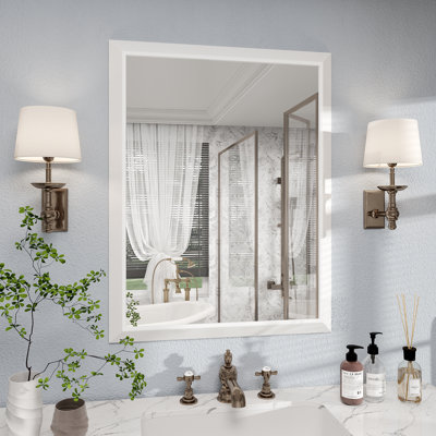 white framed mirror rectangle