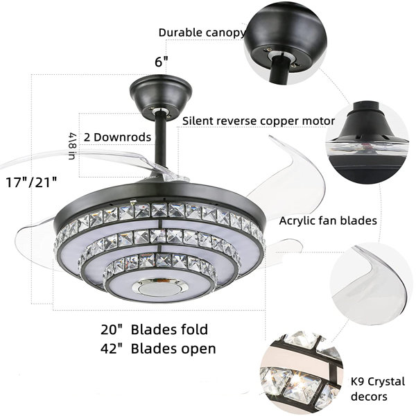 Mercer41 Lyddia Modern 42'' Bluetooth Ceiling Fan with Dimmable LED ...