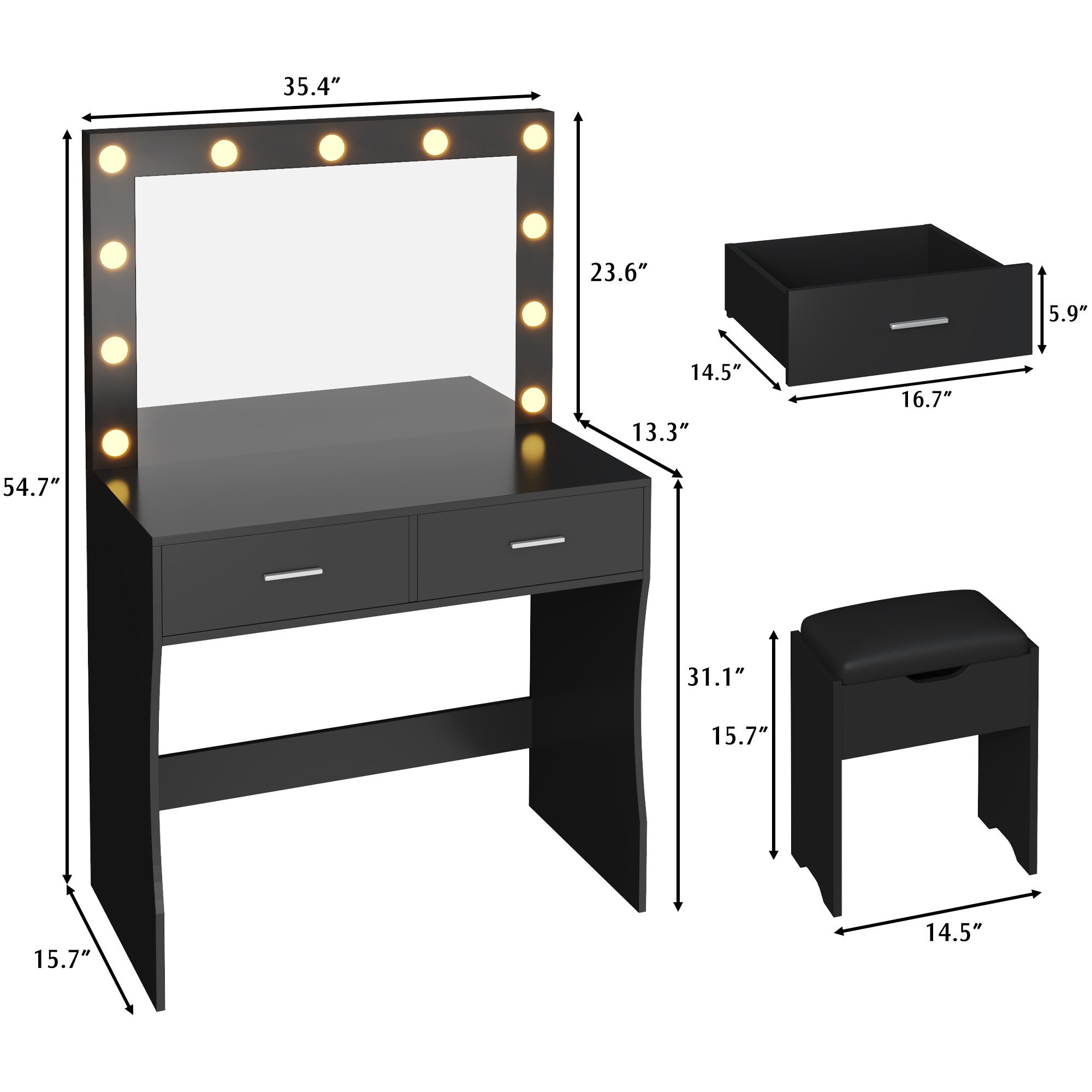 Ivy Bronx Justan Vanity Set with Stool and Mirror & Reviews | Wayfair