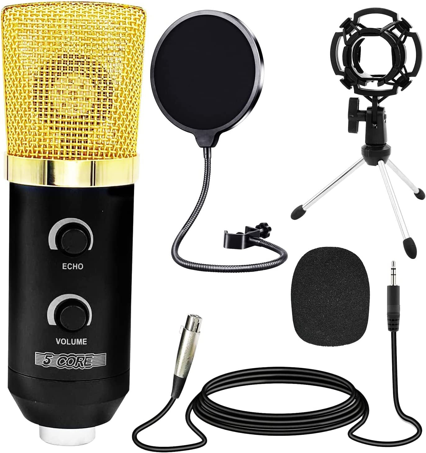 5 Core Recording Microphone Podcast Bundle Professional Condenser ...