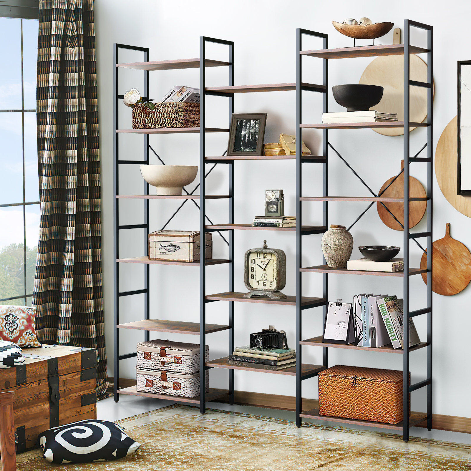 17 Stories 6 Shelf Industrial Corner Book Shelf, Large Book Shelf With ...