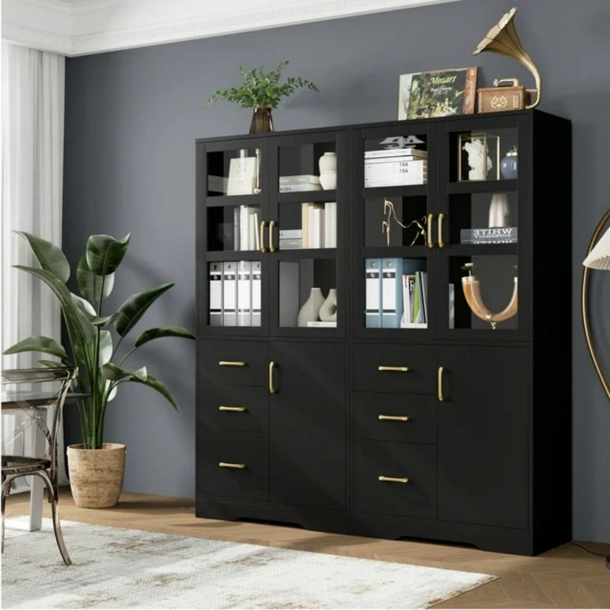 Latitude Run® 5 Shelf Bookcase With Drawers & Doors, 67.5" Tall ...