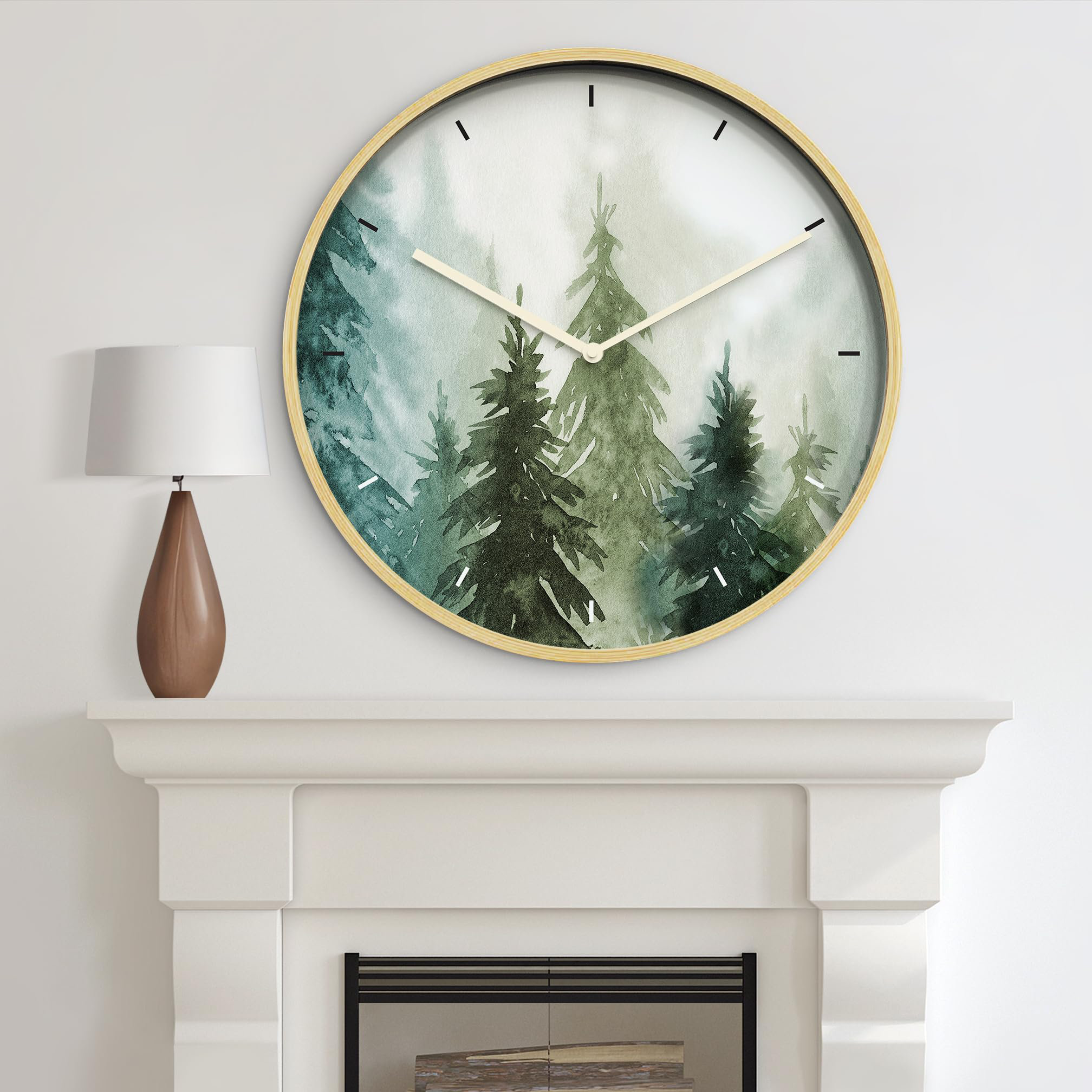 SIGNLEADER Pastel Watercolor Pine Trees Clock Decor Wooden Large Wall ...