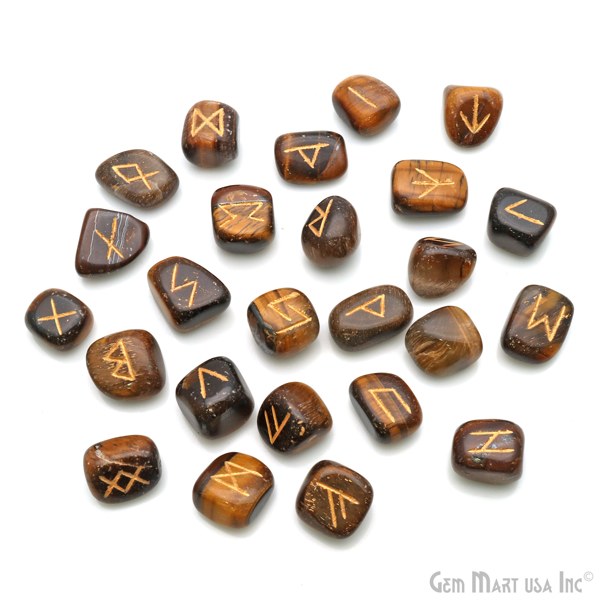 GemMartUSA Rune Stones Tiger Eye Spiritual Futhark Reiki Symbols ...