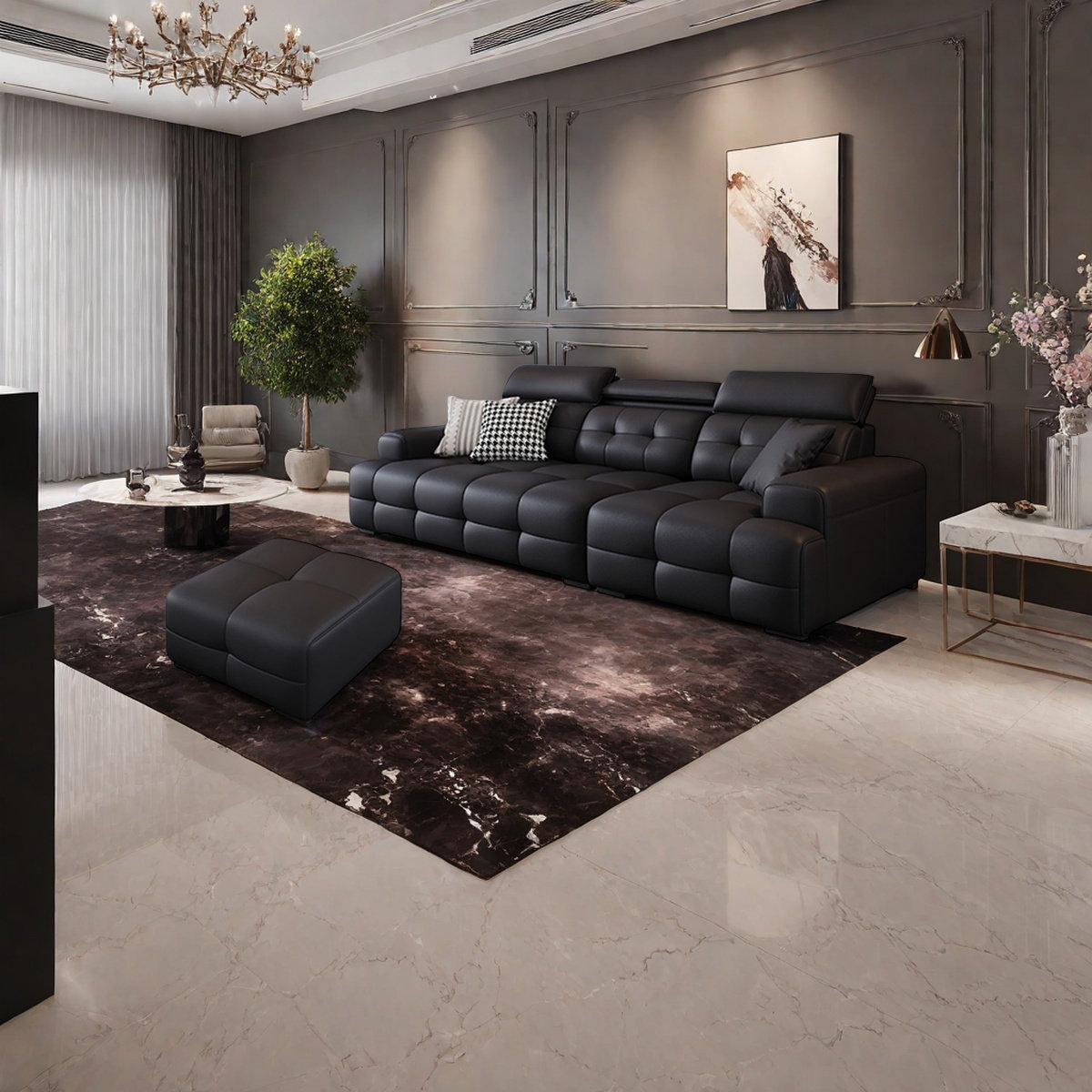 Merting High-Back Leather Sofa for Spacious Living Room | Wayfair