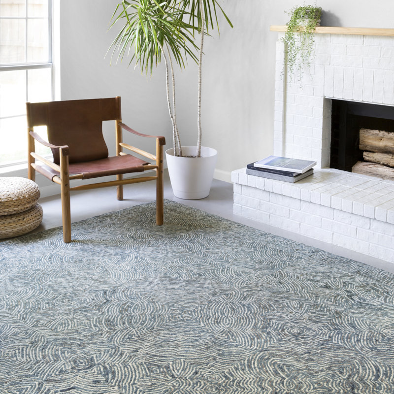 World Menagerie Yancheva Geometric Hand Tufted Wool Denim Area Rug ...