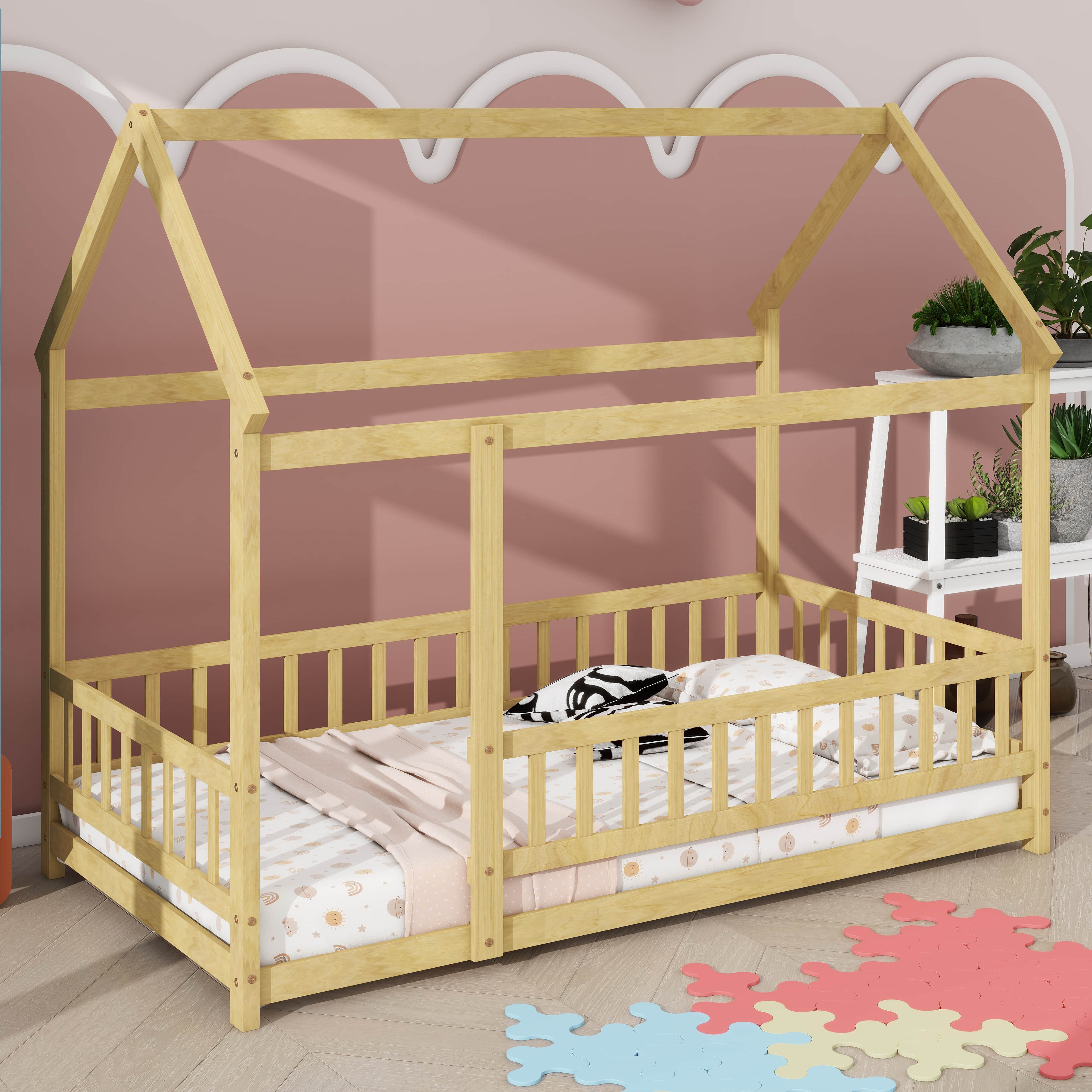 Ophelia & Co. Timber Sleek Low Height Bed Cabin Style Floor Bed With ...