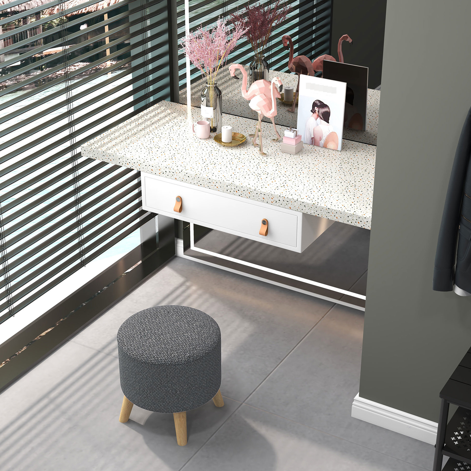 Ebern Designs Gray Round Storage With Hidden Compartment And Lid Chair ...