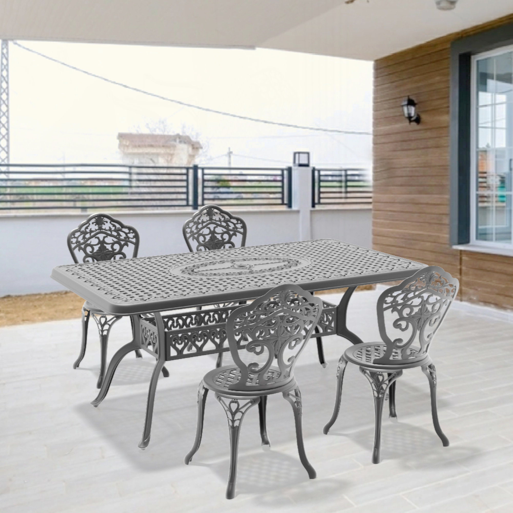 Bloomsbury Market Set Of All-Weather Cast Aluminum Dining Furniture Set ...