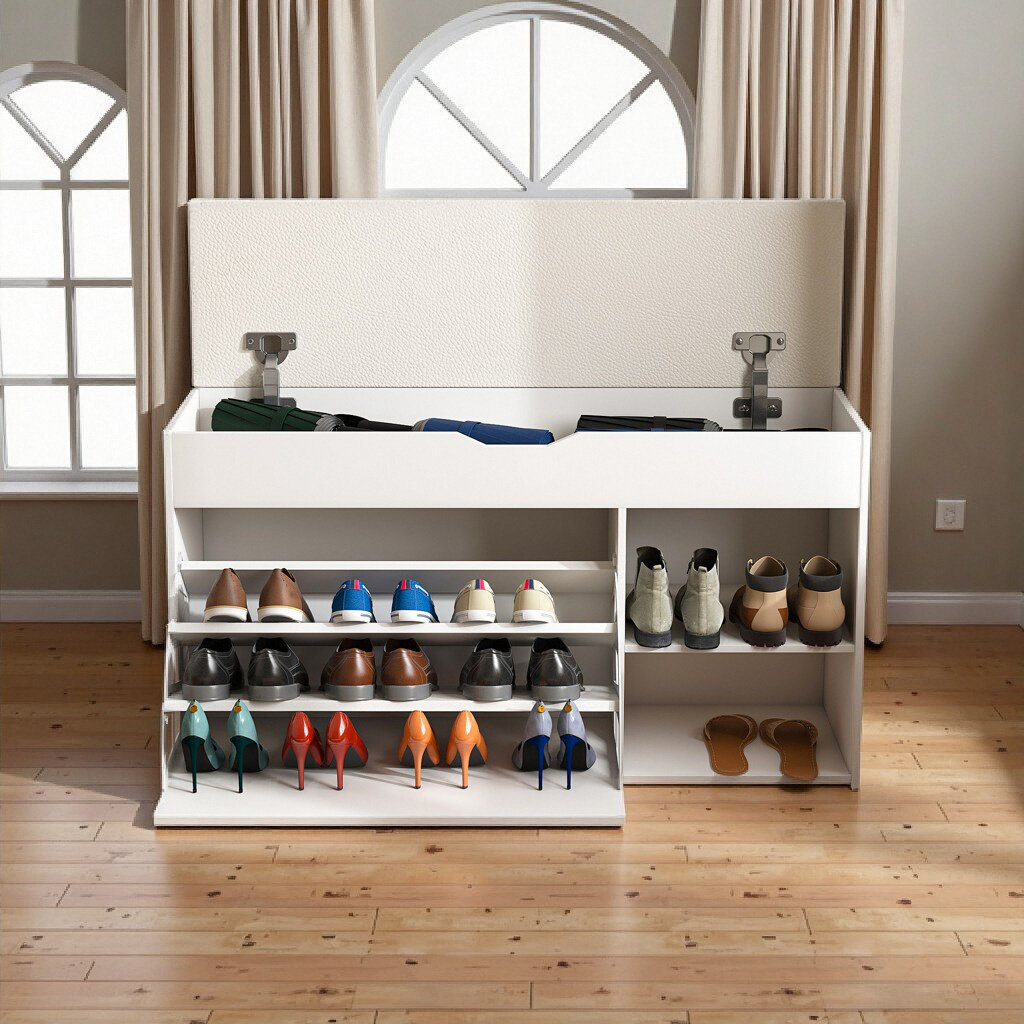 Latitude Run® Modern White Entryway Storage Bench with Rotating 3-Tier ...