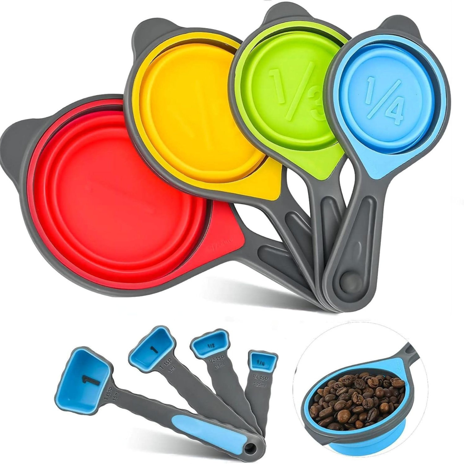 Stock Preferred 8-piece Collapsible Silicone Measuring Cups & Spoons ...