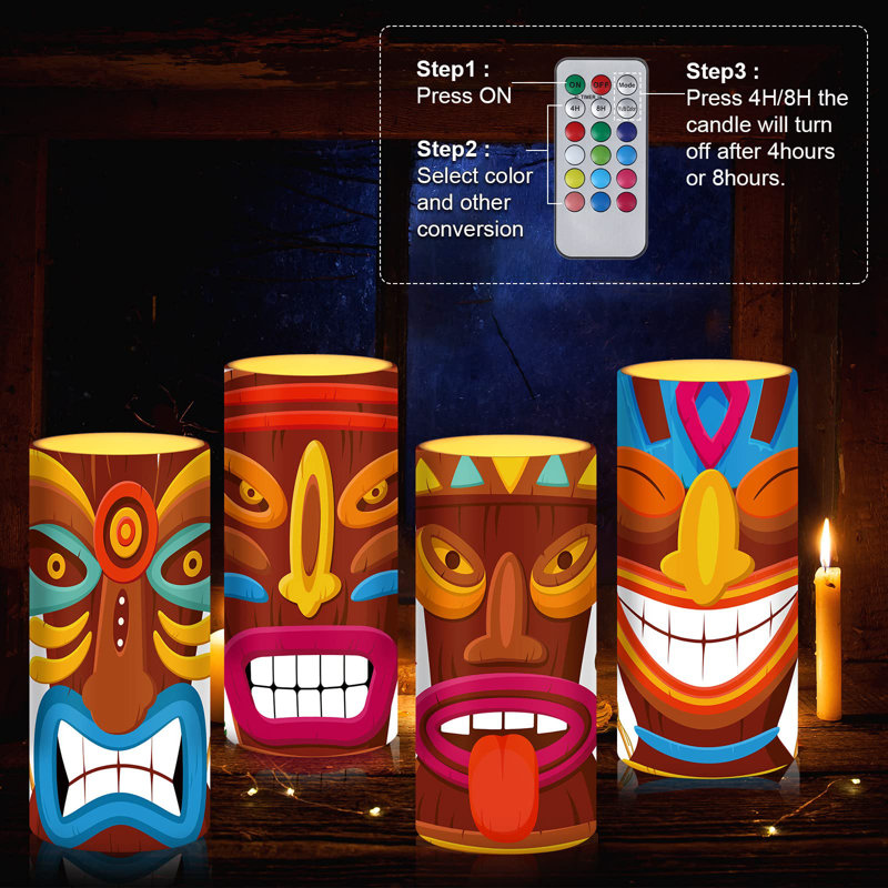 The Holiday Aisle® Tribal Tiki LED Candles, Flickering Hawaiian Luau ...